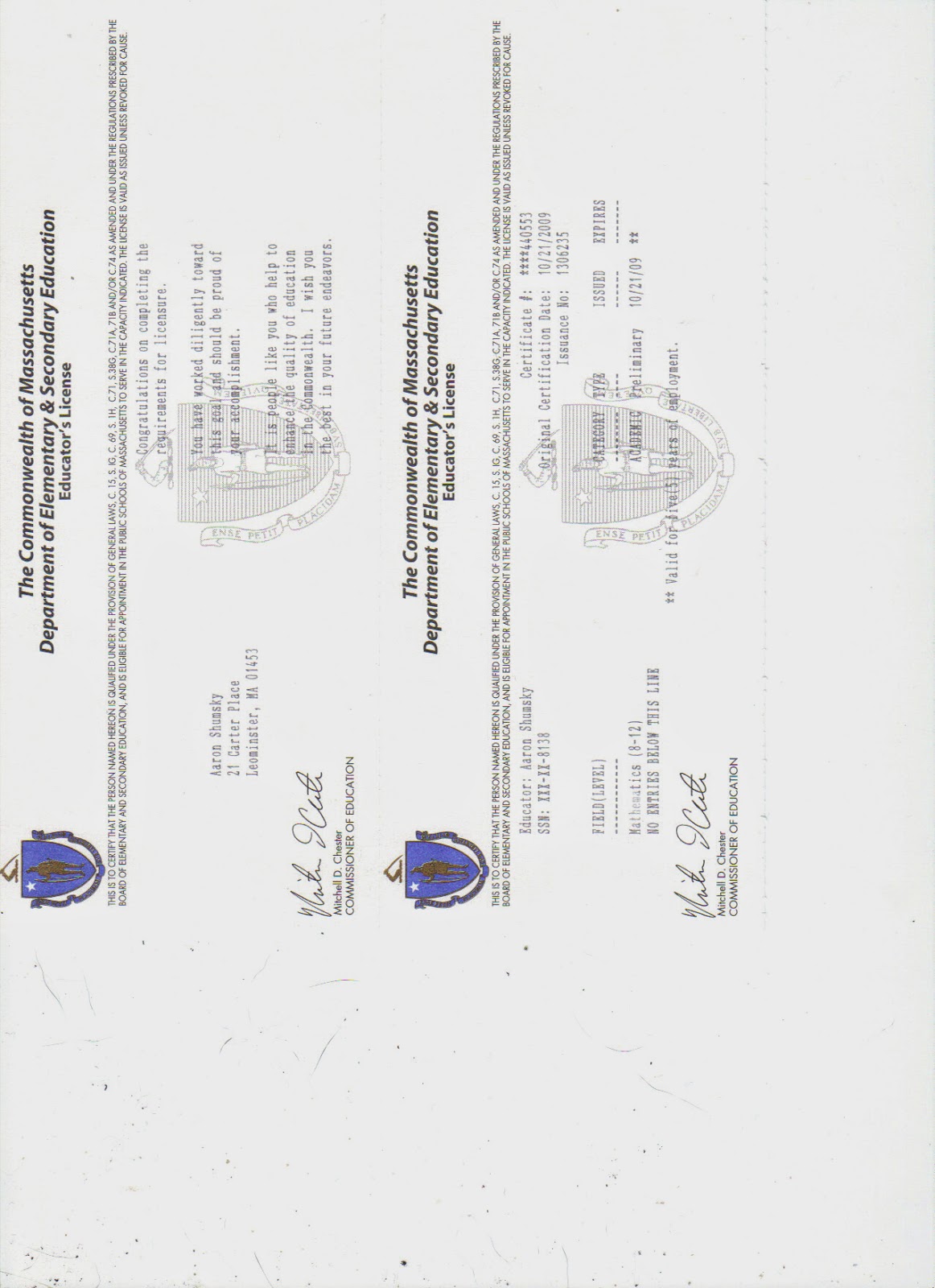 Aaron Shumsky - Math Tutor: Credentials