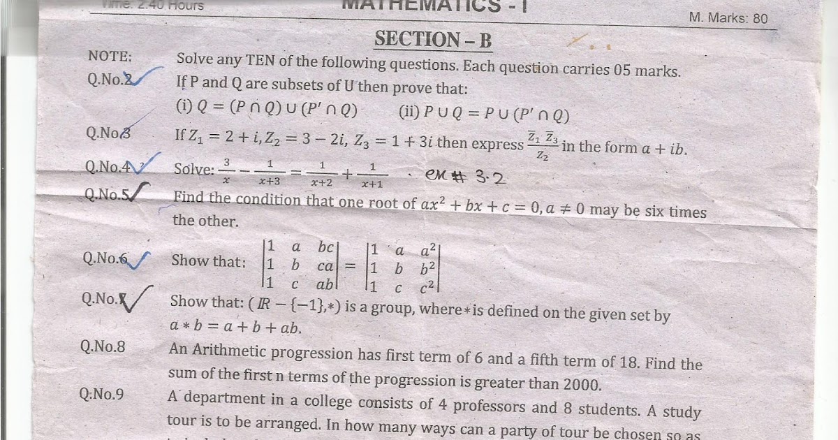 1st Year Math 2015 - BISEH PAST PAPERS