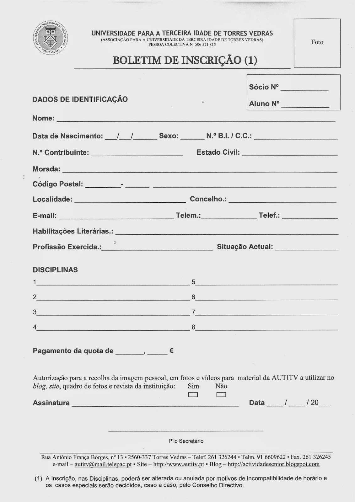 Autitv: Ficha de Inscrição