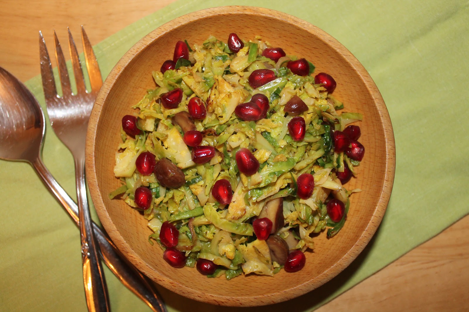 Savory Moments: Shredded brussels sprouts with chestnuts and pomegranate
