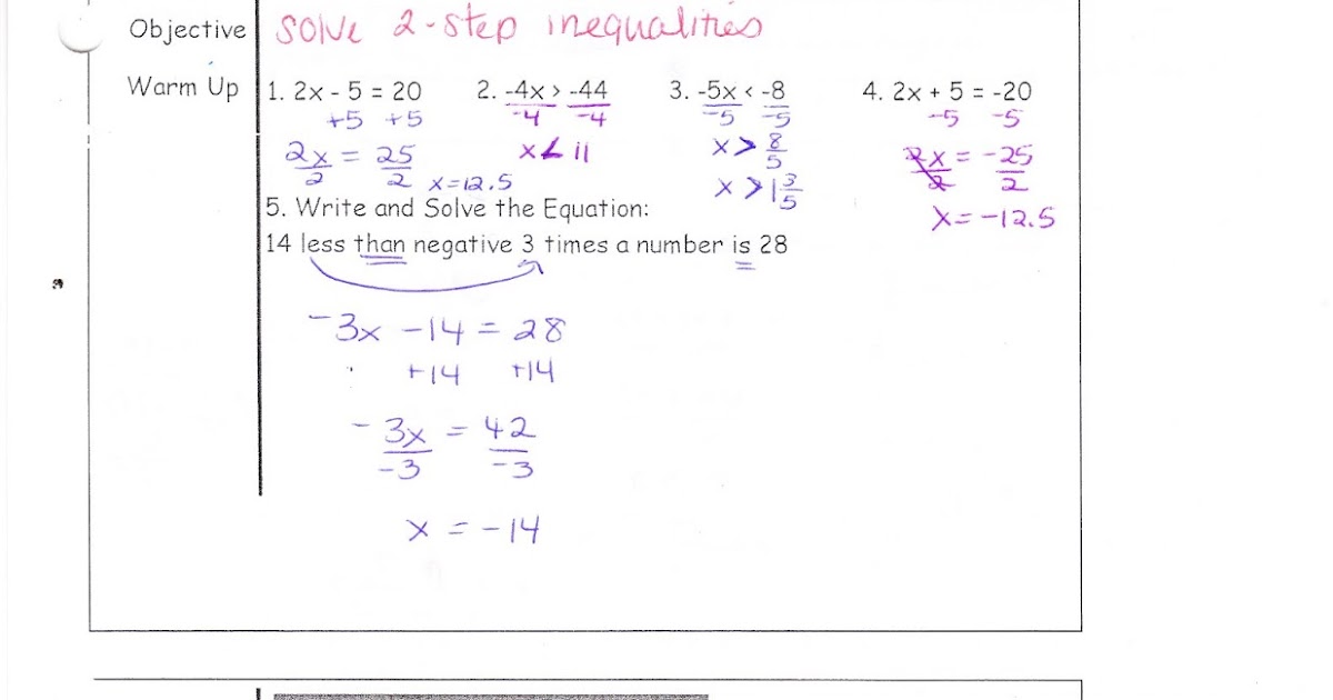 Ms. Jean's Classroom Blog: 4.4 Solving Two-Step Inequalities