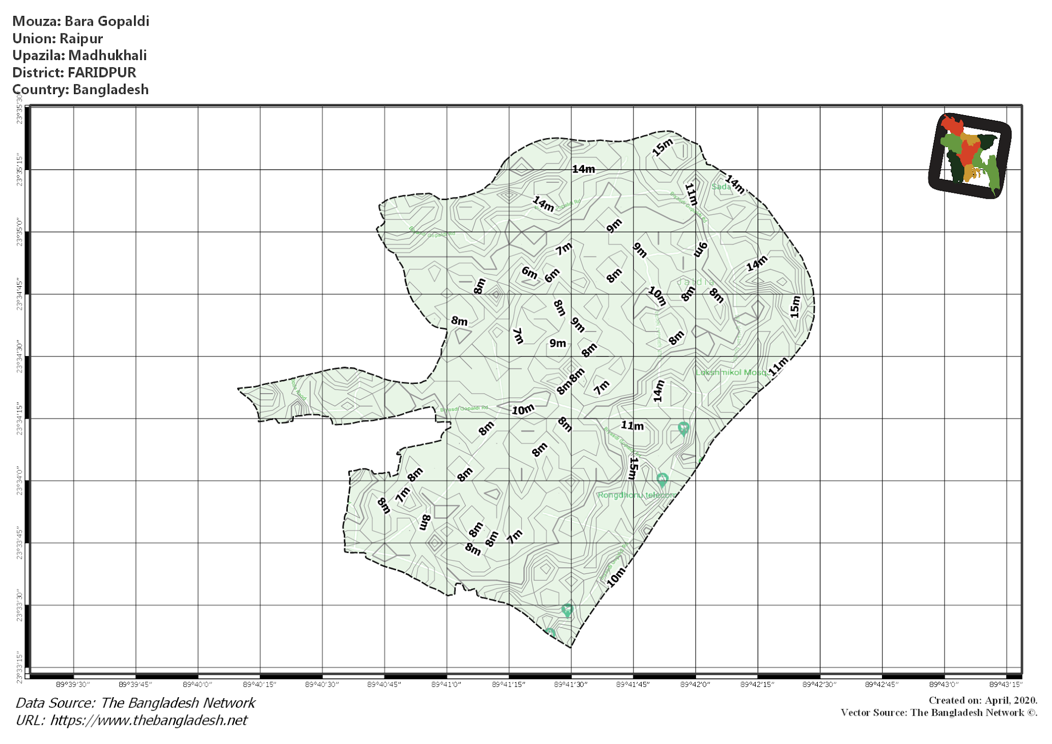 Map of Bara Gopaldi Mouza, Madhukhali, Faridpur