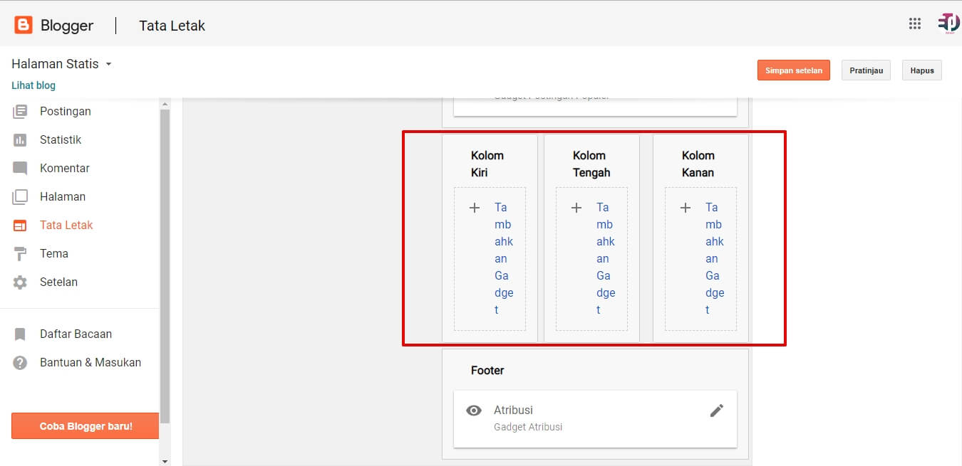 Membuat & Menambahkan Kolom Widget Footer Responsive 3 Kolom | Digital Poin
