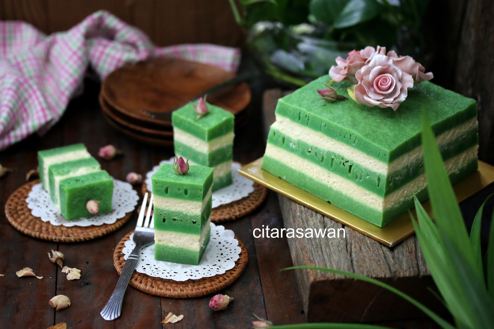 Kek Lapis Kukus Lumut Cheese ~ Resepi Terbaik