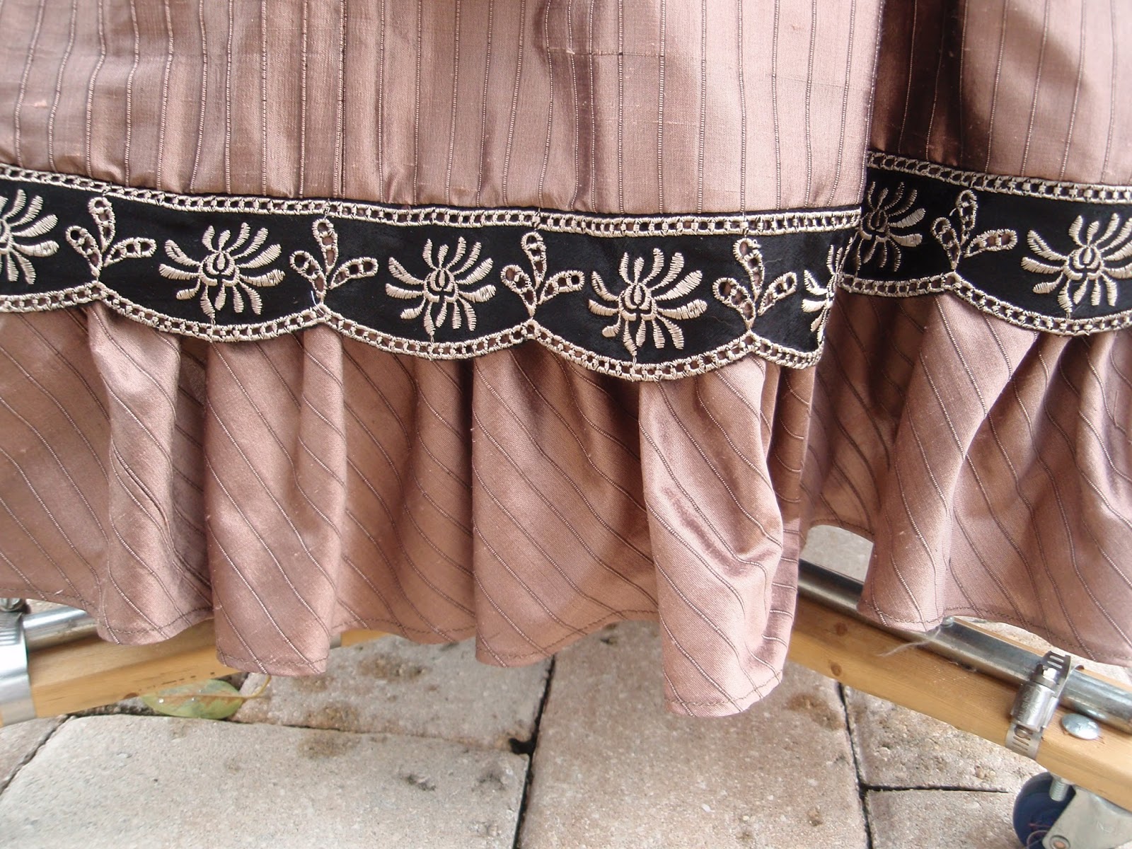 The Antique Sewist: 1870s Polonaise - Purple Ribbed Silk with Black Trim