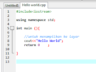 cara menampilkan "hello world" di c++ dengan dev c++