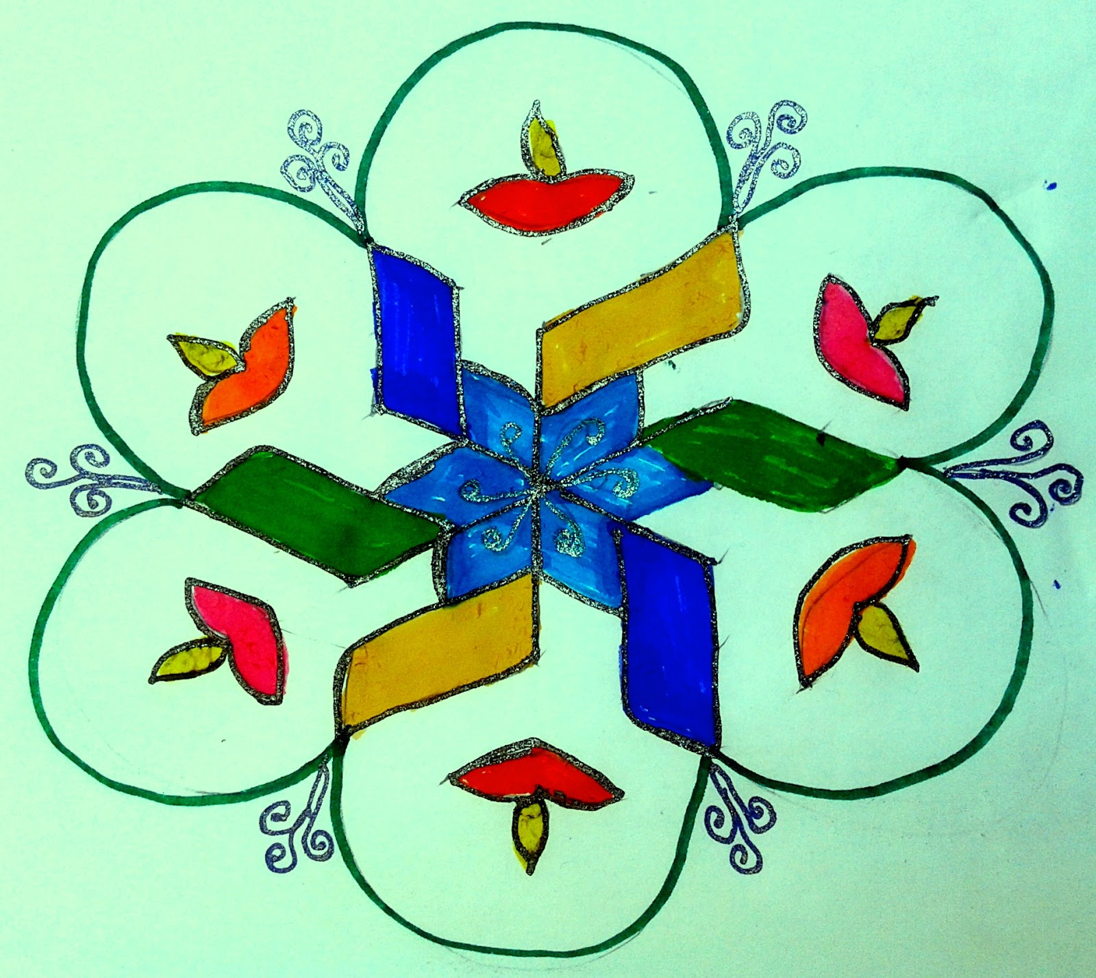Colourful Rangoli Patterns with Dots: 9 to 5 Dots & 9 to 9 dots and 9 ...