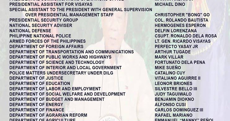 President Duterte list of cabinet ~ Pilipinas News Portal