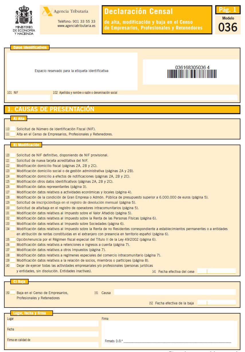 ¿ cómo rellenar el modelo 036