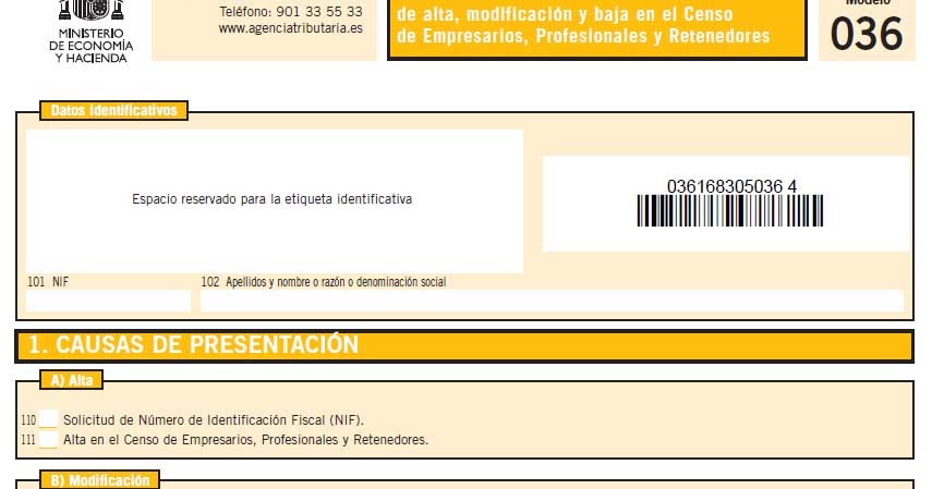 ¿ cómo rellenar el modelo 036