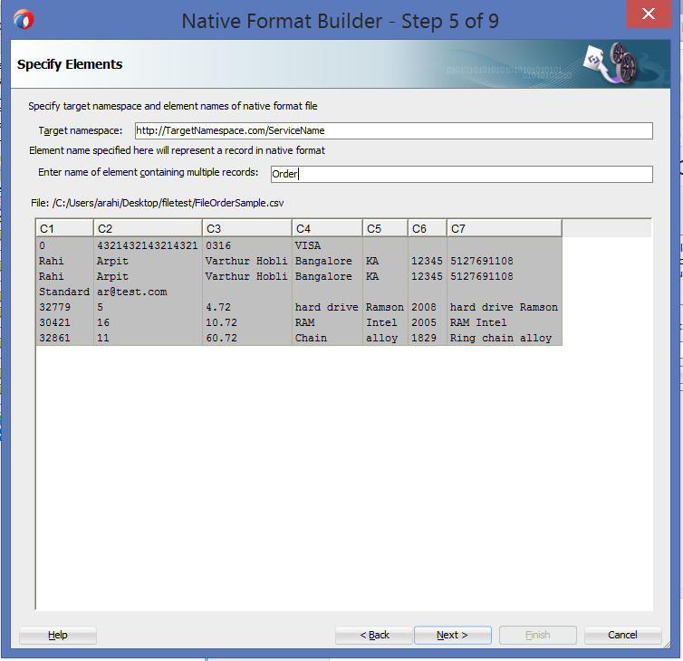 Learning SOA: Create schema for a CSV file with different set of ...