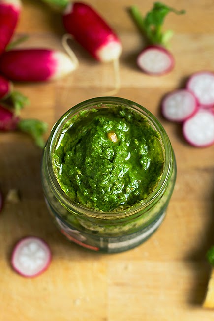 radish greens pesto - A Bit Wholesomely