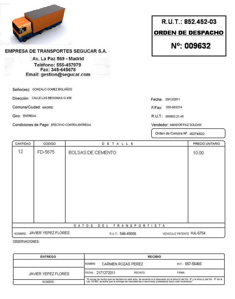 Tipos de documentos para la recepción de recibo y despacho de mercancía