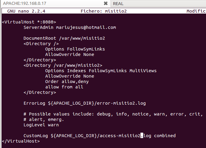 Servidor Web APACHE - mismo interfaz, distinto puerto - 1/4