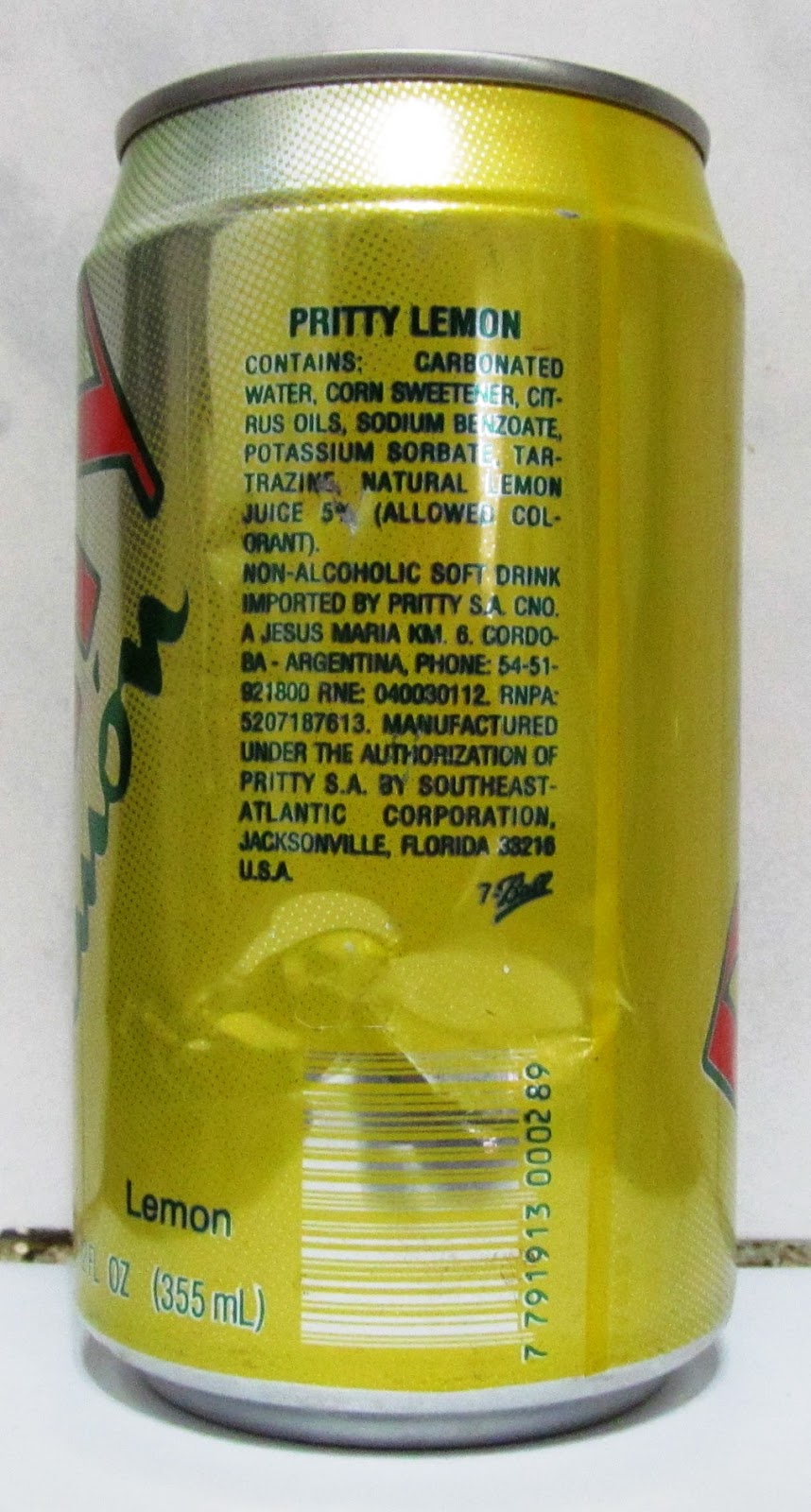 LATAS Y BOTELLAS COLECCIÓN: PRITTY LIMON 355 ML , ORIGEN ARGENTINA 1998