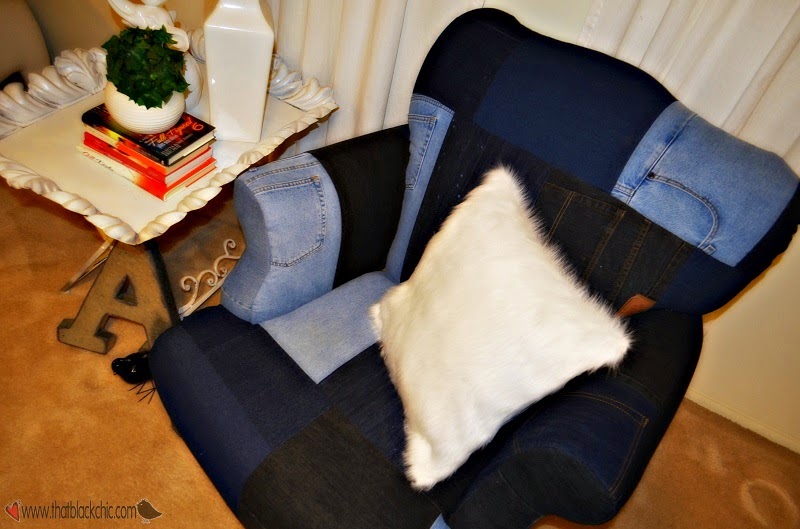 DIY: Denim Patchwork Reupholstered Chair | That Black Chic