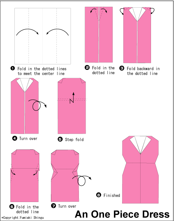 One Piece Dress (Large Size) - Easy Origami instructions For Kids
