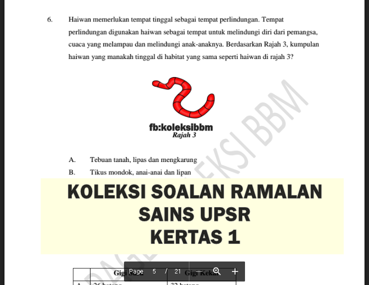KOLEKSI SOALAN RAMALAN SAINS UPSR | KERTAS 1