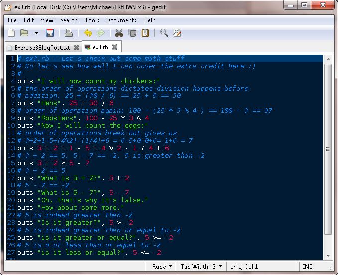 TESTHEAD: Exercise 3: Numbers And Math: Learn Ruby The Hard Way: Practicum