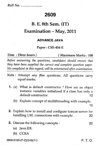 MDU B.Tech IT CSE-404-E Advance Java May 2011 Question Paper ...