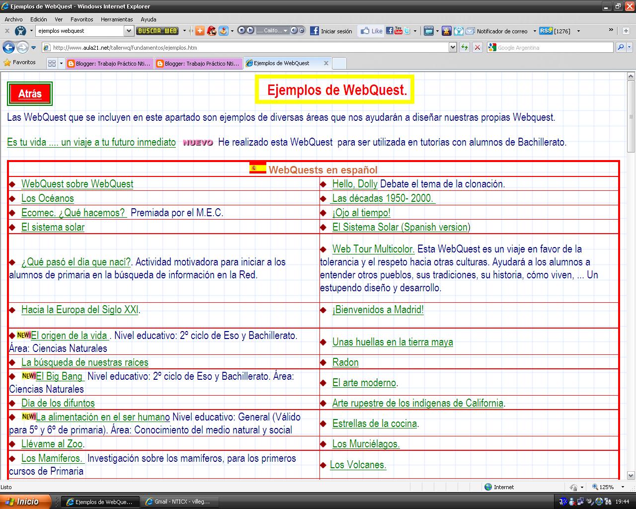 Trabajo Práctico Unidad 3 y 4: Definición de Webquest. Ejemplos