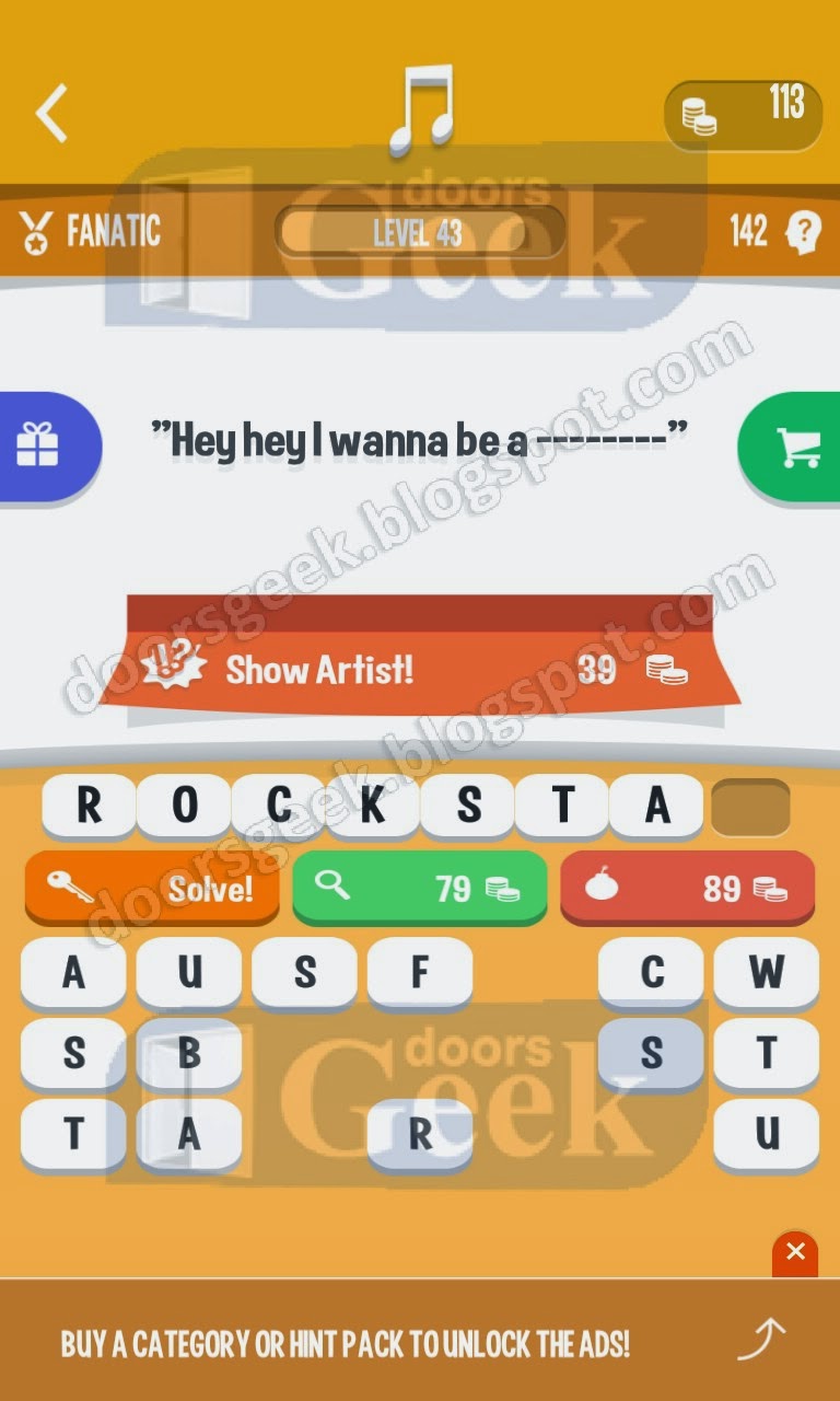 Song Quiz [Fanatic] Level 43 Answer ~ Doors Geek