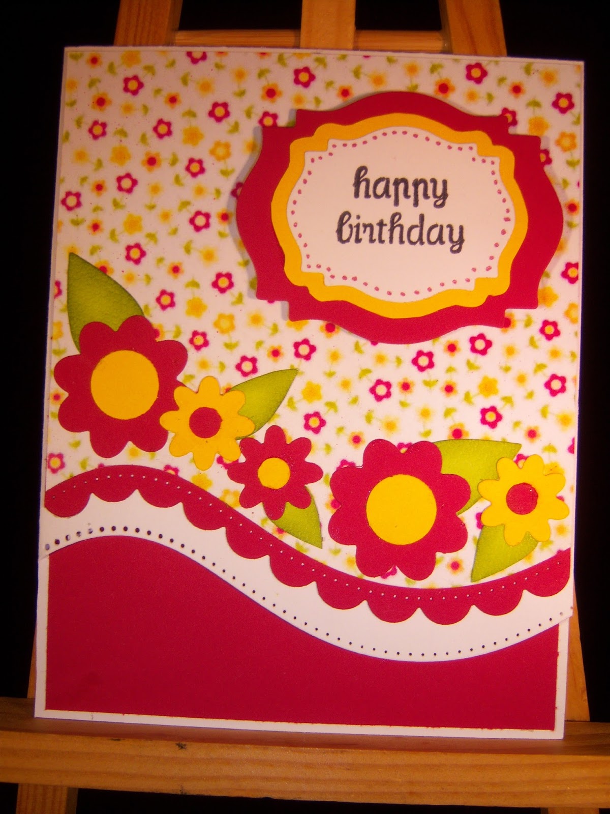 Scrap-n-Sew Granny: Garnet and Gold Flower Birthday Card