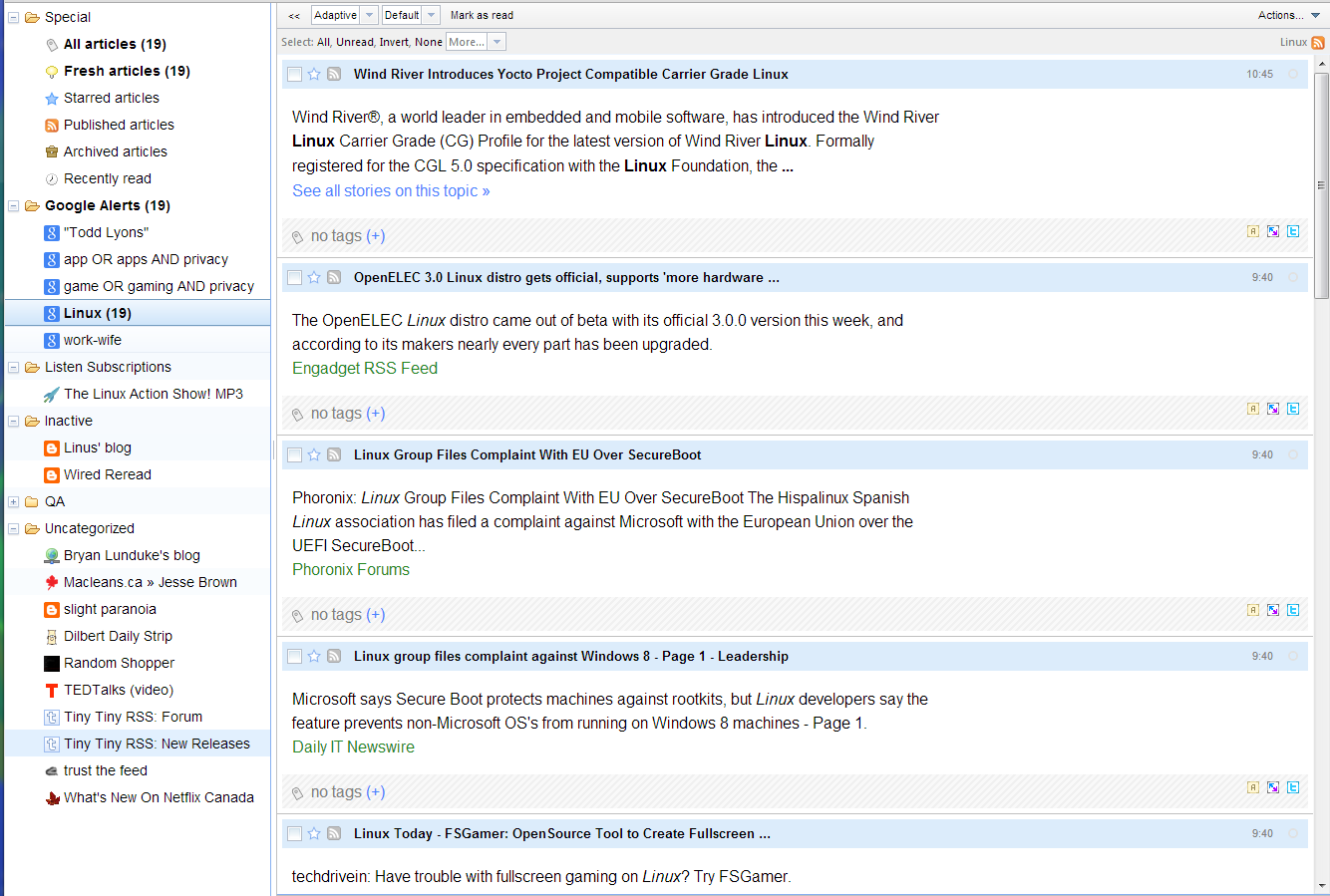 Tiny Tiny RSS as a Google Reader Replacement