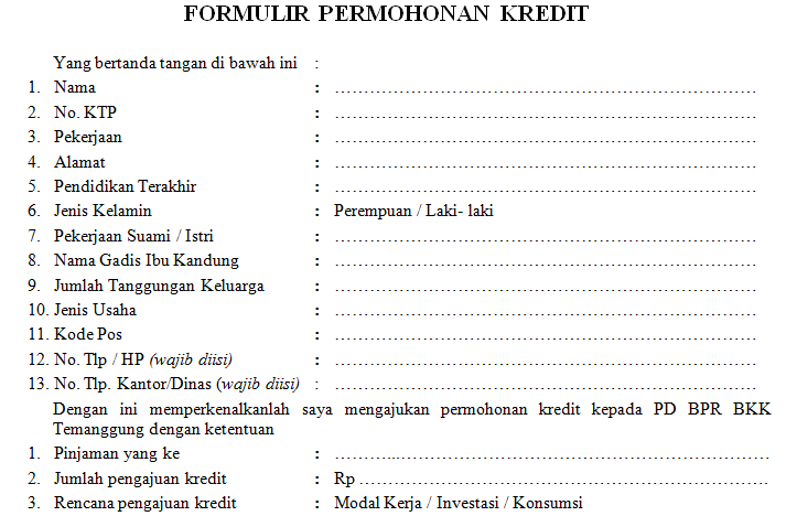 Jaya Sentosa: Contoh Formulir Permohonan Kredit