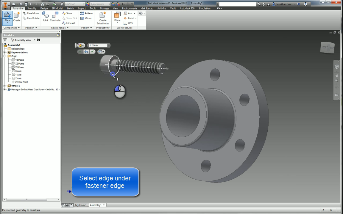 Selecting under the head of the fastener