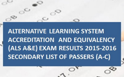 Secondary ALS A&E Exam 2015-2016 - (A-C) List of Passers - Where In Bacolod