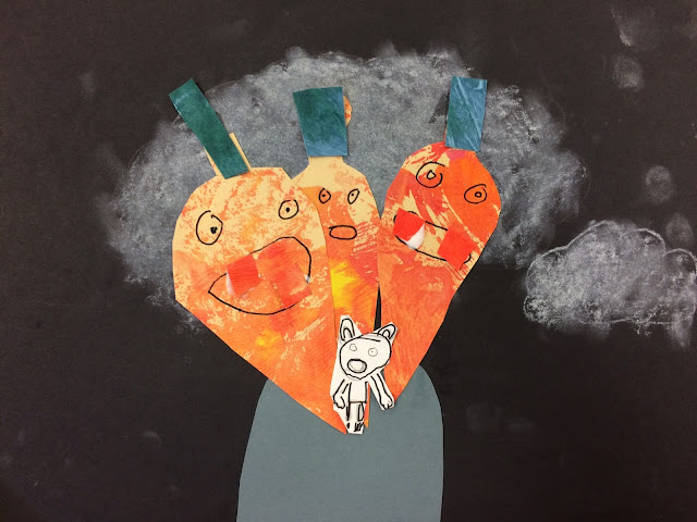 Make A Mark: "Creepy Carrots" collages created by 1st grade