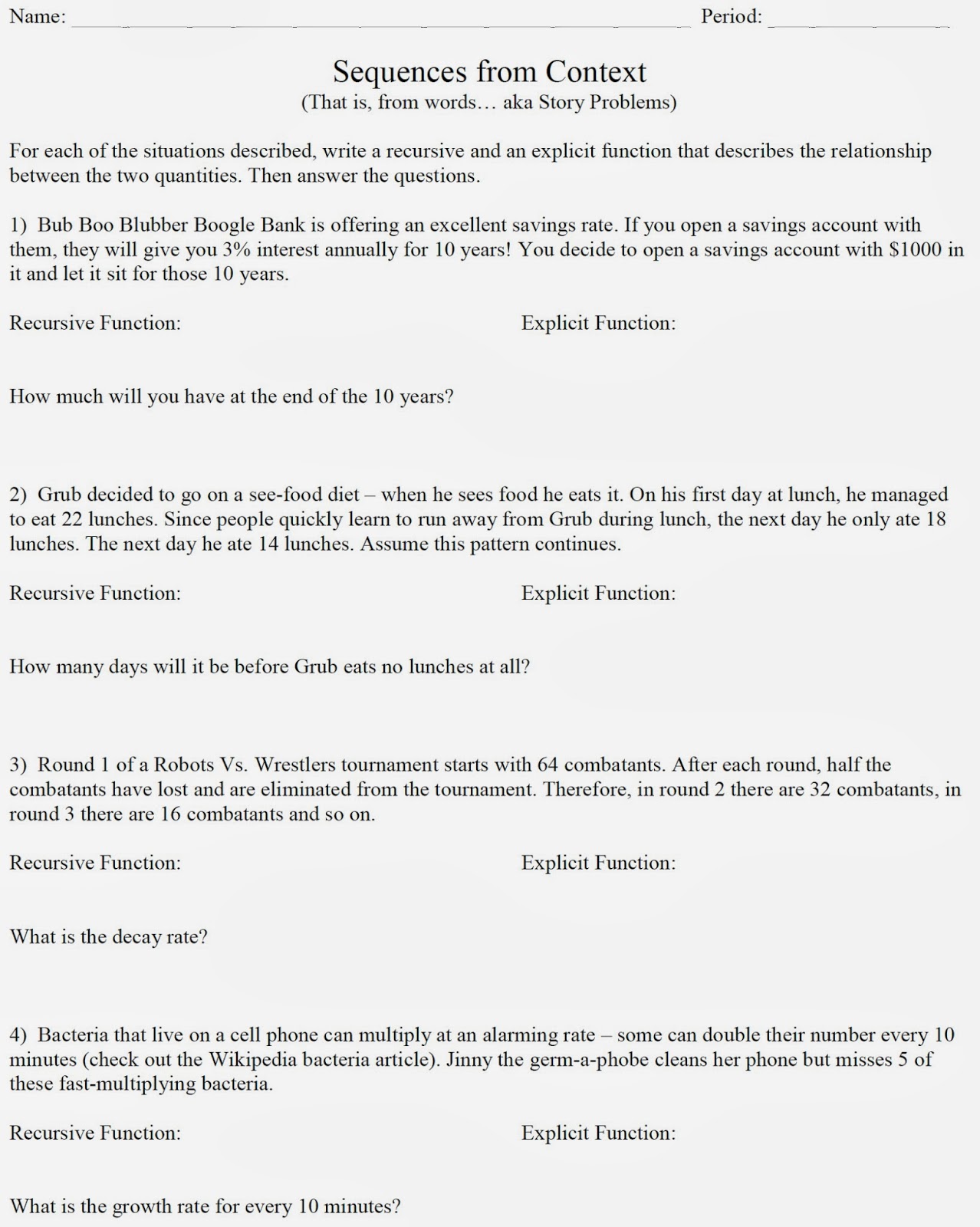 Mr. Matt's Math Classes: Assignment - Sequences from Context