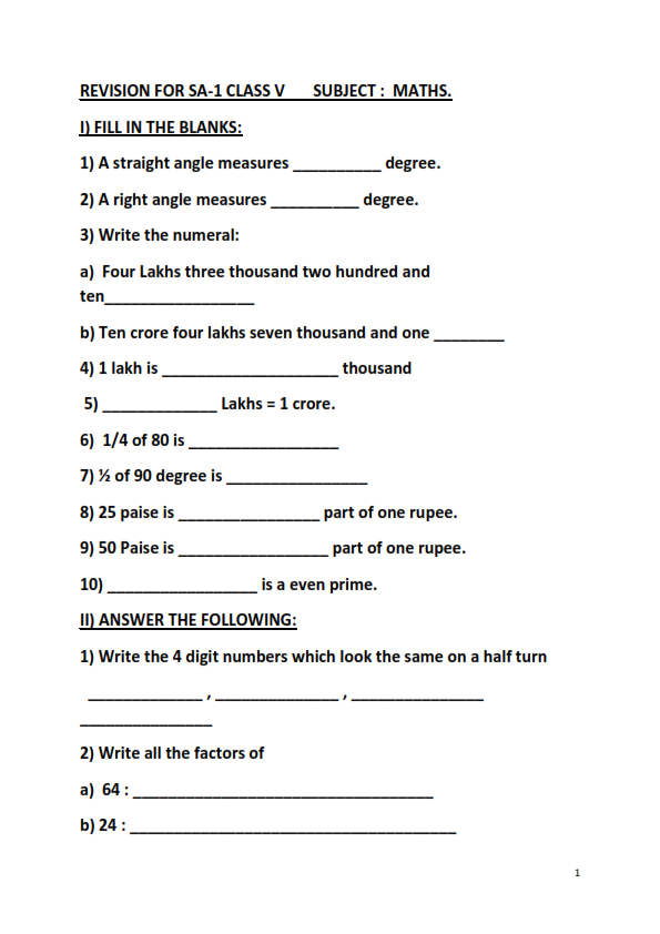 K RICHARD FERDINAND MATHS BLOG REVISION QUESTIONS FOR CLASS 5 MATHS K RICHARD FERDINAND MATHS BLOG REVISION QUESTIONS FOR CLASS 5 MATHS