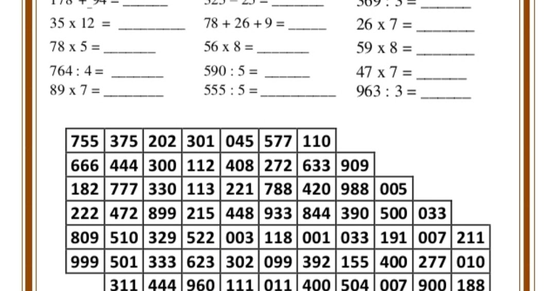 Atividades Pedagógicas: Caça números : adição, subtração, multiplicação ...