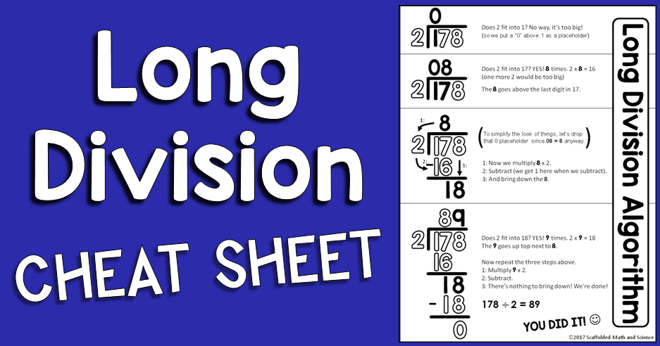 Scaffolded Math And Science Long Division Cheat Sheet