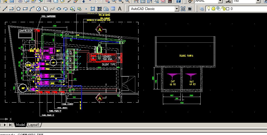 GAMBAR AUTOCAD - RUANG POMPA | PEKERJAAN MEKANIKAL ELEKTRIKAL ...