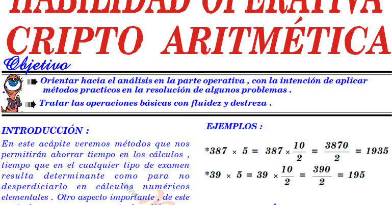 HABILIDAD OPERATIVA , CIFRAS TERMINALES Y CRIPTO ARITMÉTICA EJERCICIOS RESUELTOS EN PDF Y VIDEOS
