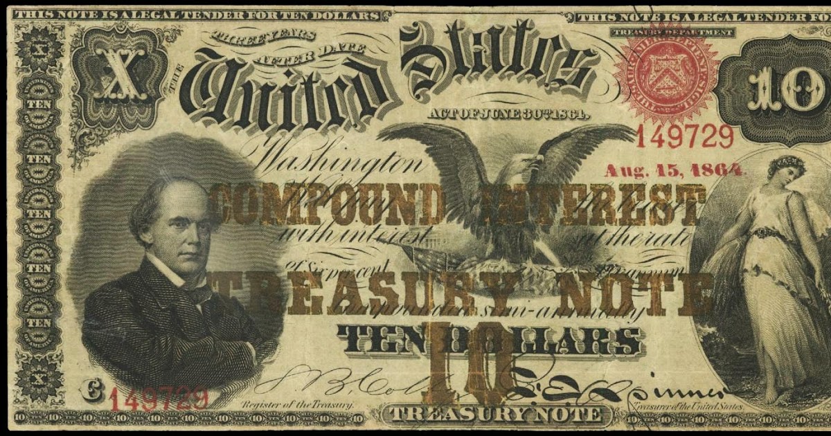 1864 Ten Dollar Compound Interest Treasury Note|World Banknotes & Coins ...