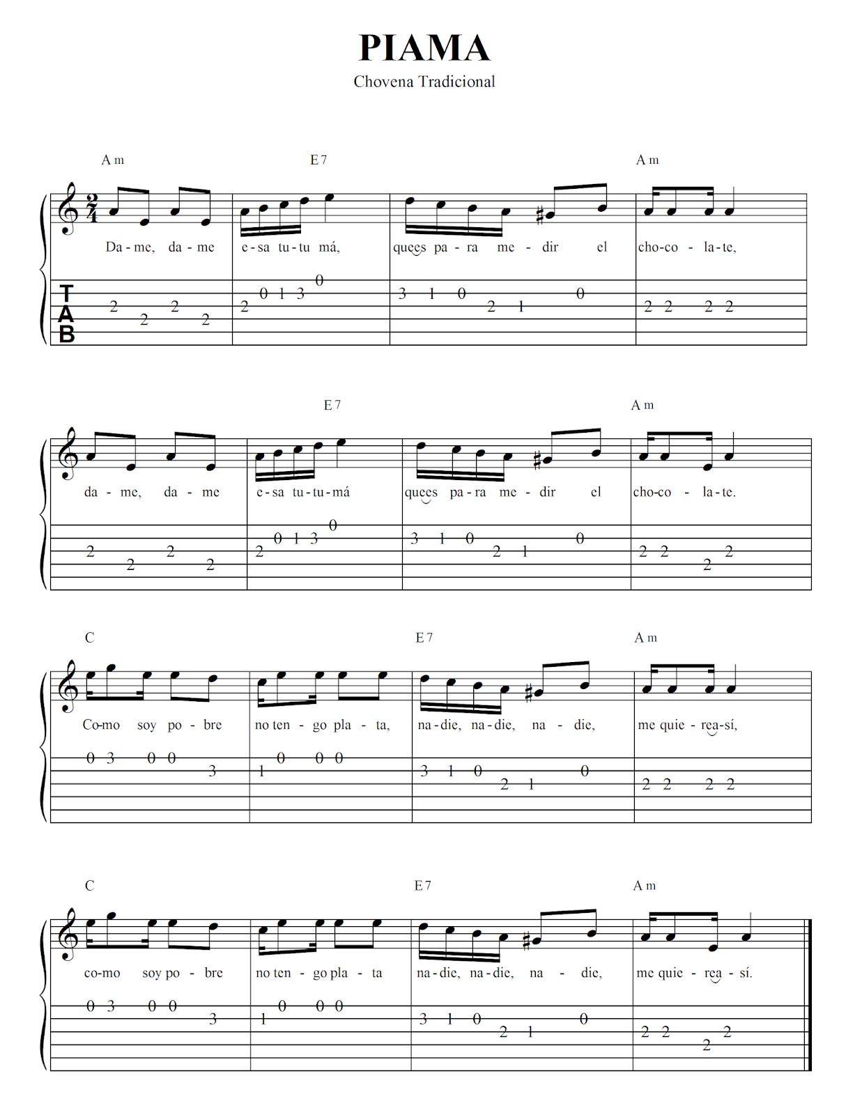 CEMCRUZ: PIAMA + PARTITURA + TAB DE GUITARRA
