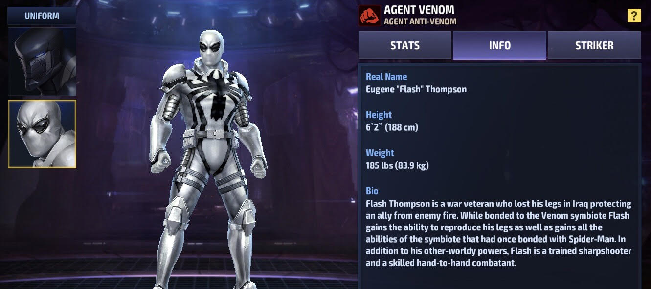 The Venom Site: agent anti-venom uniform in marvel future fight mobile game