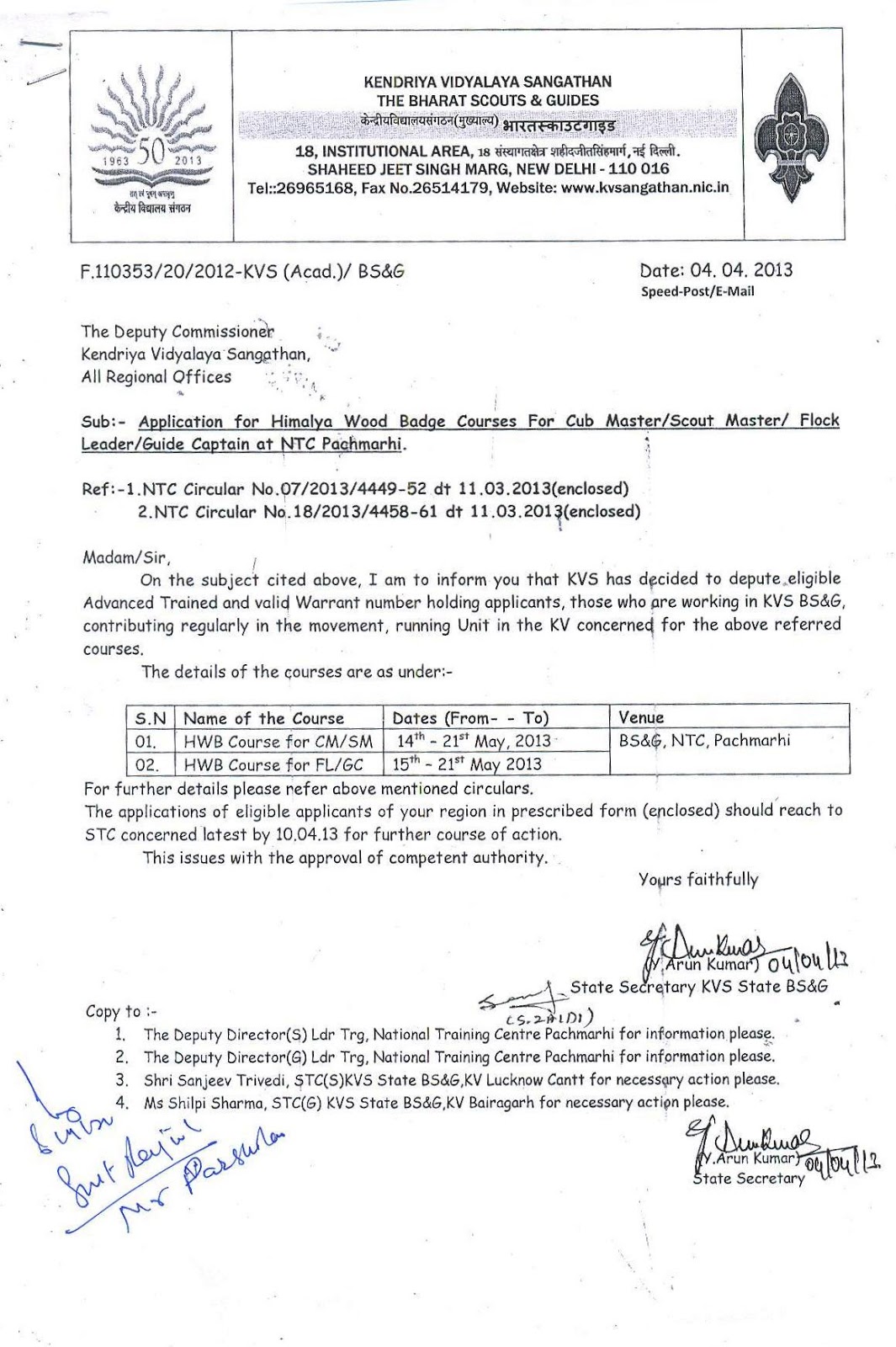 KVS Jammu Region BS&G Activities: HWB Courses for Scout Masters, Cub ...