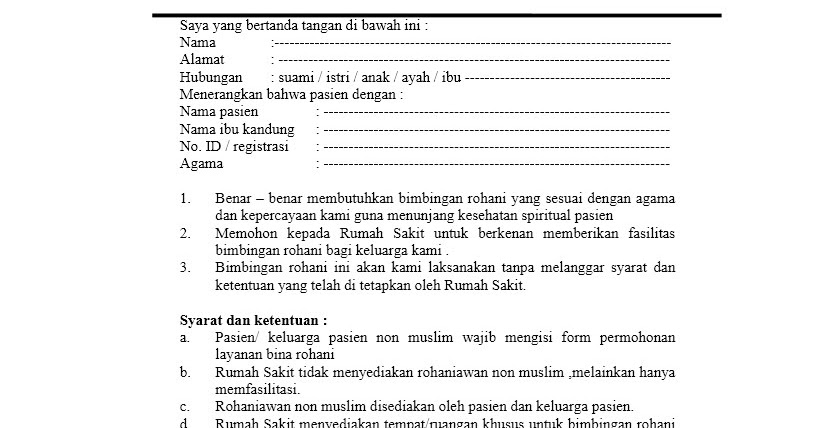 FORM PERMOHONAN BIMBINGAN ROHANI PASIEN NON MUSLIM RUMAH SAKIT
