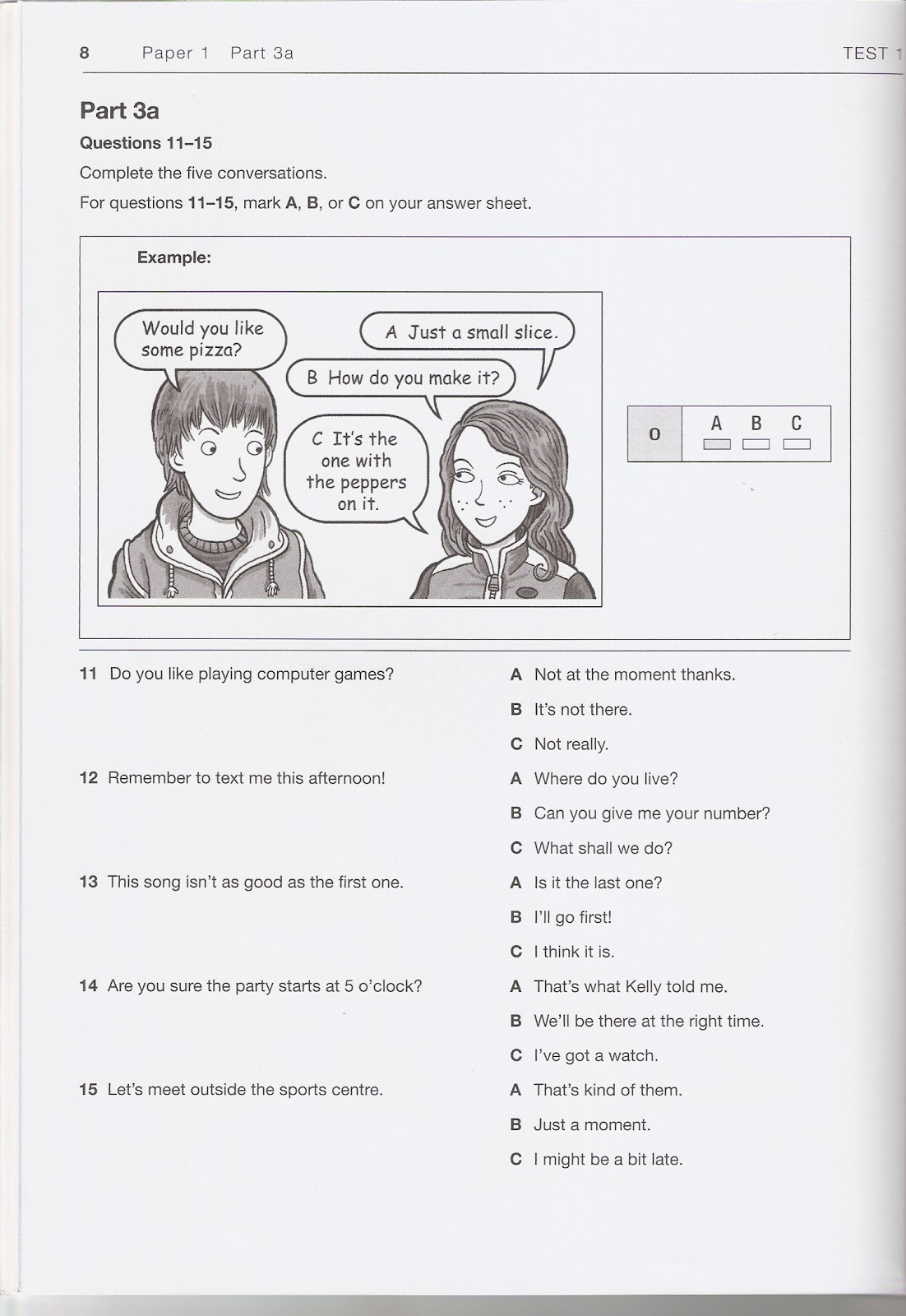 Exámenes de Cambridge : KET (Test 1) Reading and Writing