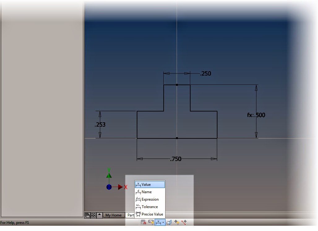 The dimension display menu expanded at the Status Bar