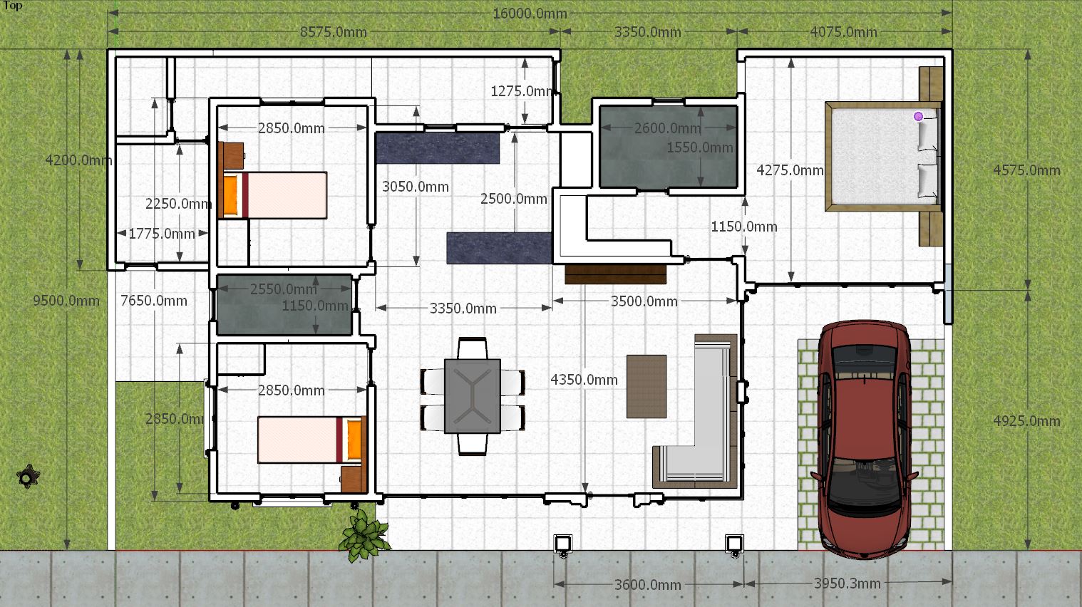 Plan 3d Home Design 16x9.5m 3 Bedrooms - House Plan Map