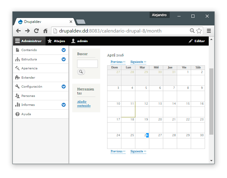 Como crear un calendario en Drupal 8 - Drupalandia