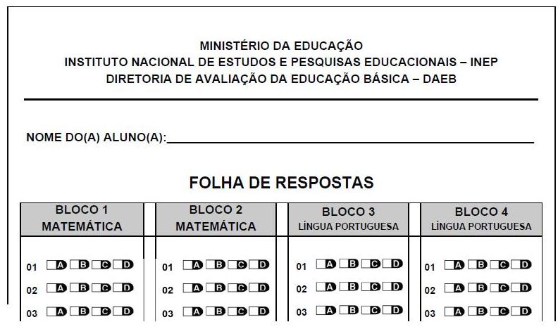 Prova Brasil @ FM: modelo de Gabarito # 3