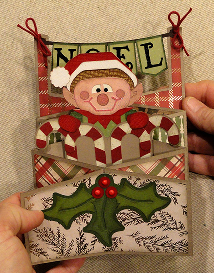 Needles 'n' Knowledge: Elf Peeking Dble Cascade 5x7 Card