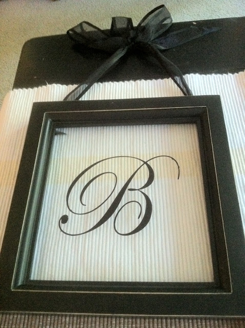 a wee Meenit: Monogram Vinyl letter behind glass frame
